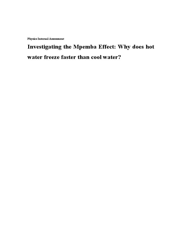 Mpemba Effect: Hot Water Freezing Study | PDF | Technology & Engineering