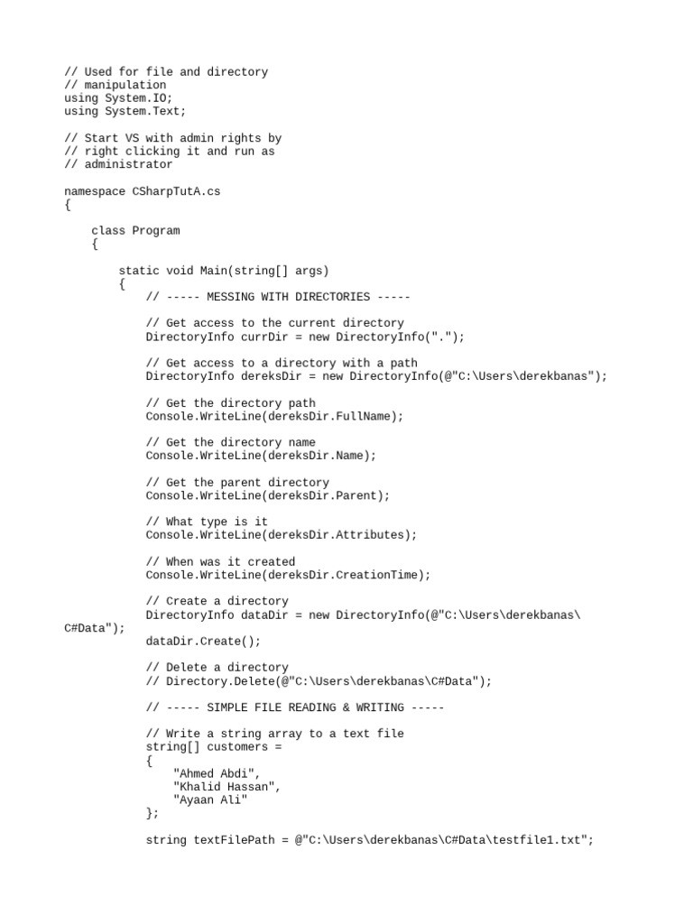 C# File Handling | Download Free PDF | Text File | String (Computer ...