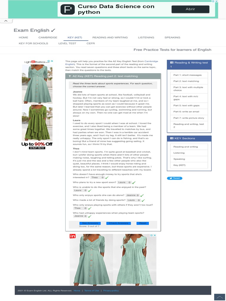 A2 Key (KET) Reading Practice Test, Part 4. Free Practice For The ...