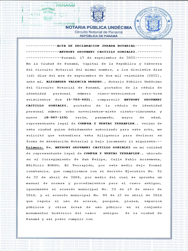 Acta de Declaracion Jurada Notarial | PDF Acta de Declaracion Jurada Notarial | PDF