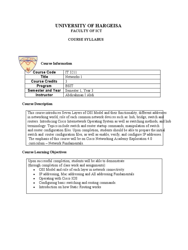 Syllabus Networks 1 Download Free Pdf Cisco Certifications