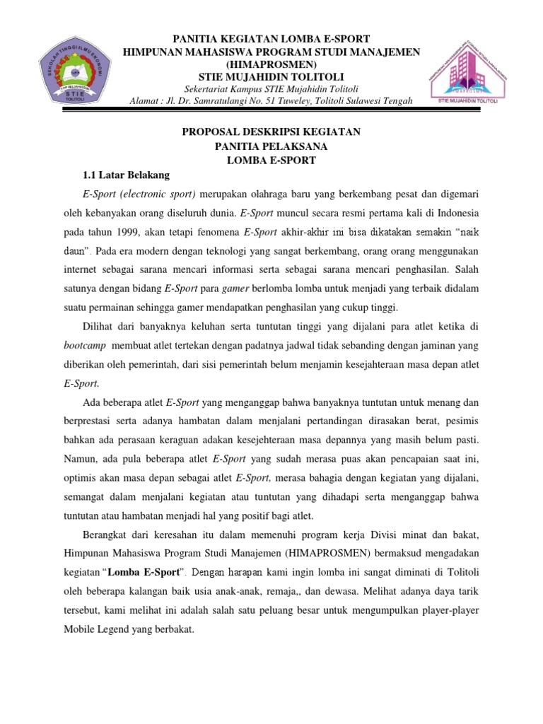 Proposal Lomba E-Sport | PDF