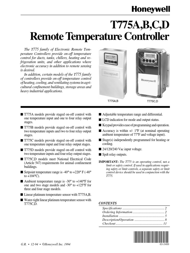 Honeywell T775ABCD OLD STYLE | PDF | Relay | Switch