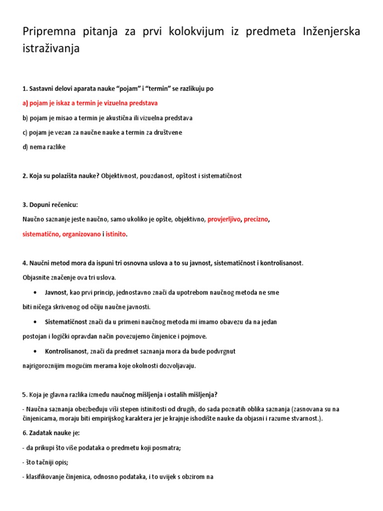 Pripremna Pitanja Za Prvi Kolokvijum Iz Predmeta Inženjerska ...