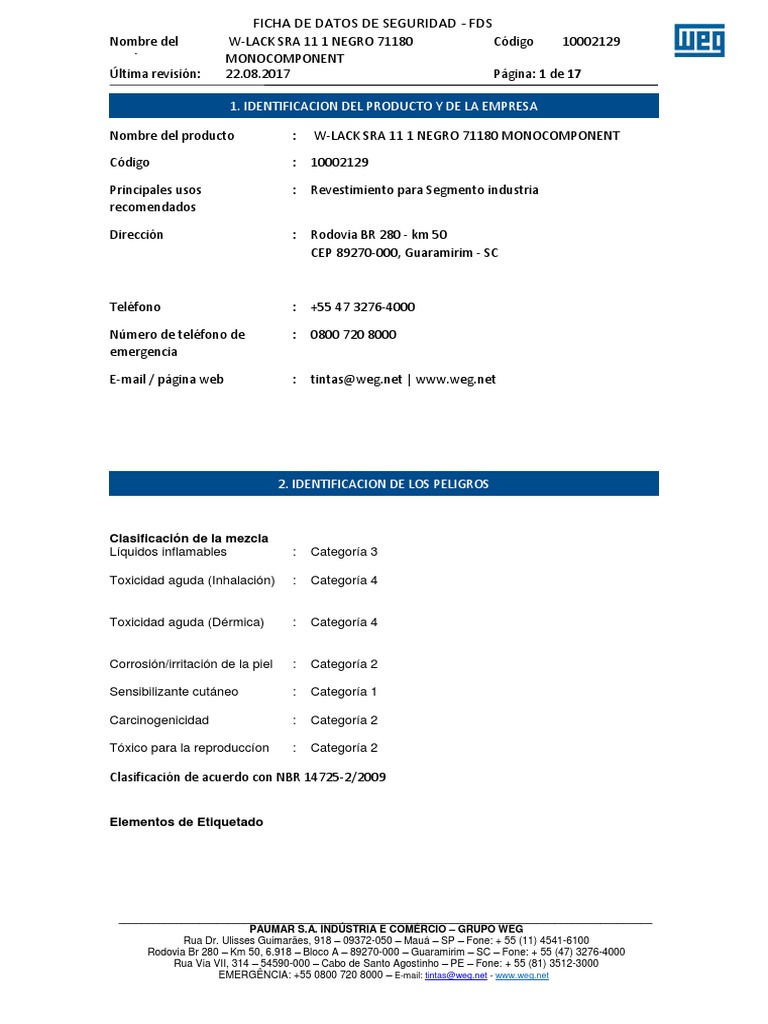 W-Lack Sra 11 MSDS | PDF