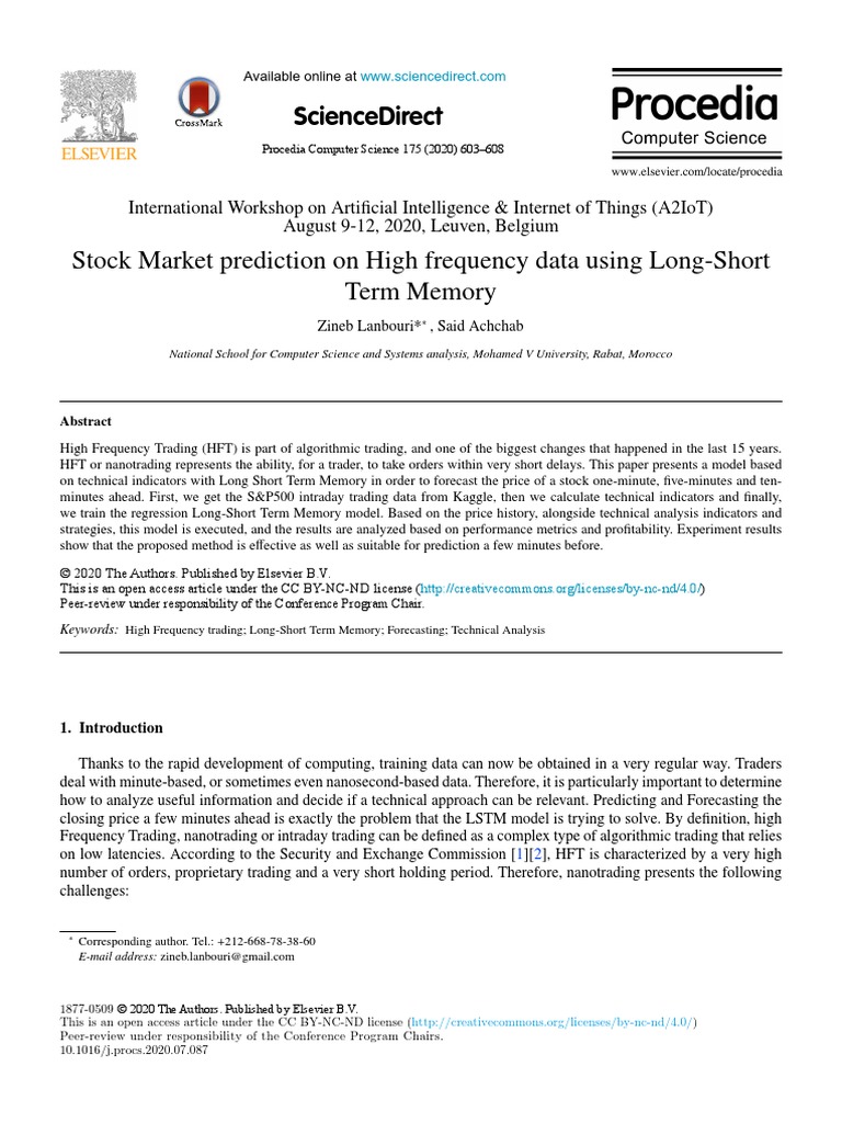 Stock Market Prediction On High Frequency Data Using LSTM | PDF