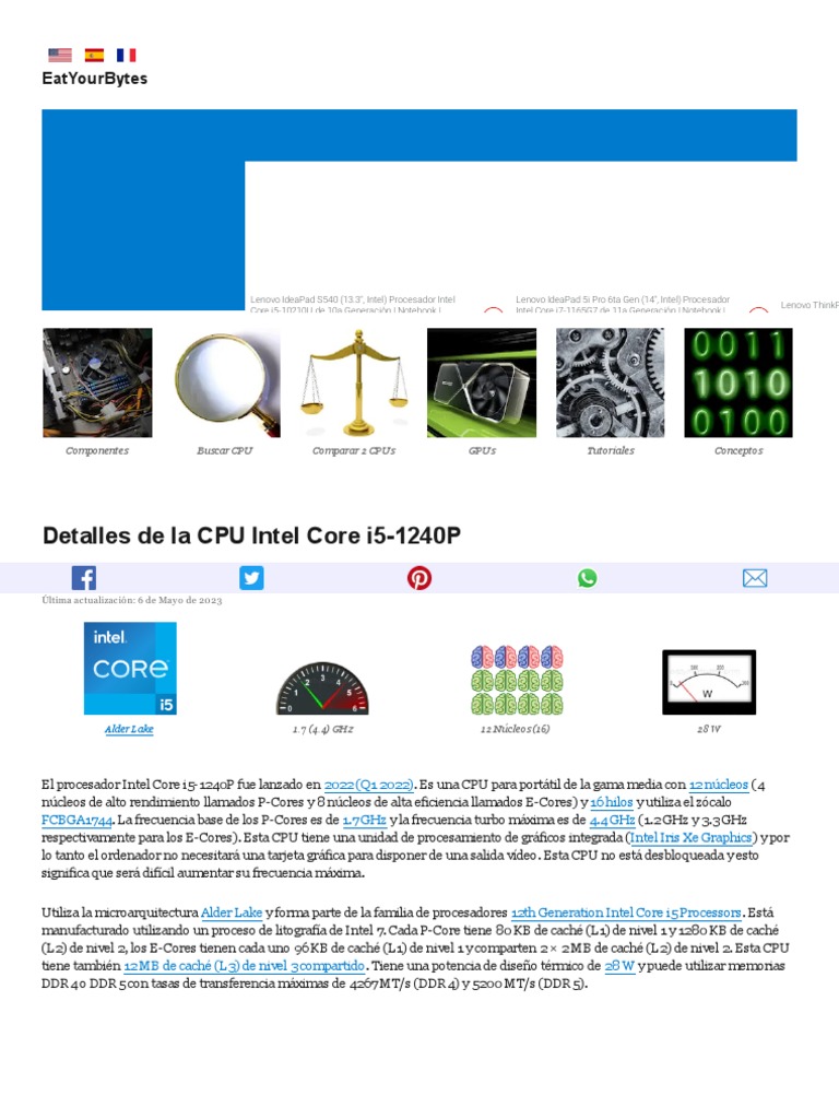 Detalles de La CPU Intel Core I5-1240p | PDF