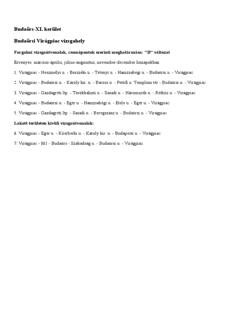 Budaors Utvonalak B | PDF