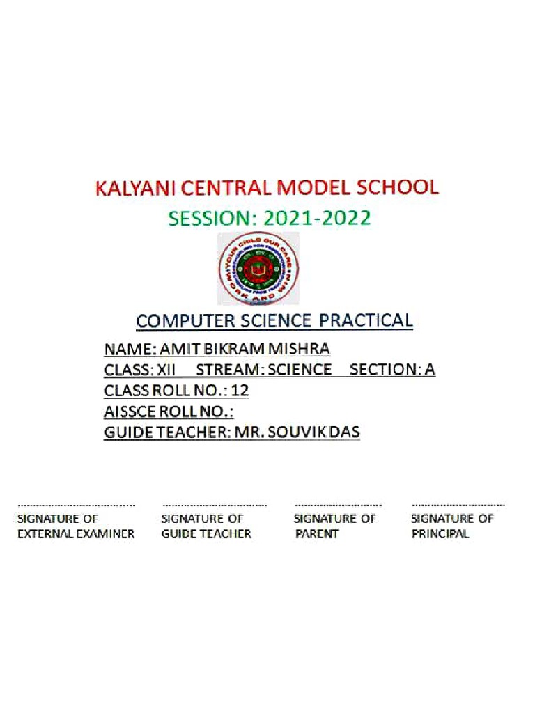 Computer Science Practical Amit Bikram Mishra Class Xii Science A Pdf 