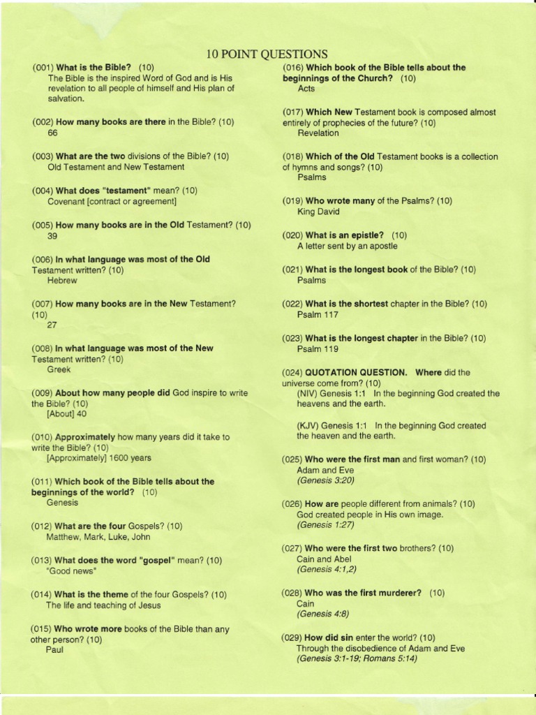 JBQ 10-Point Questions | Book Of Genesis | Book Of Numbers