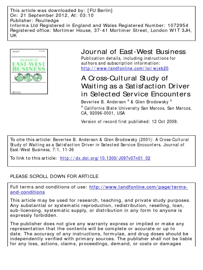 Cross-Cultural Study of Waiting Satisfaction | PDF | Customer ...