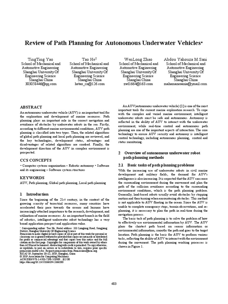 Review of Path Planning Methods For Auv | PDF | Fuzzy Logic ...