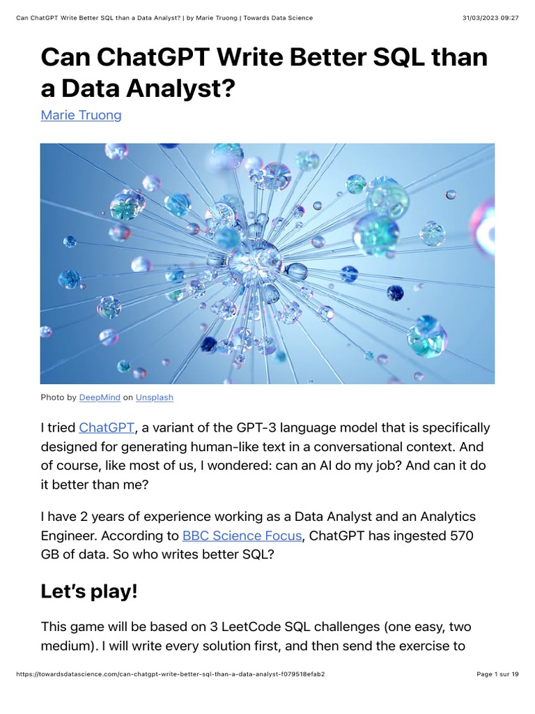 Can ChatGPT Write Better SQL Than A Data Analyst? - by Marie Truong - Towards Data Science | PDF ...