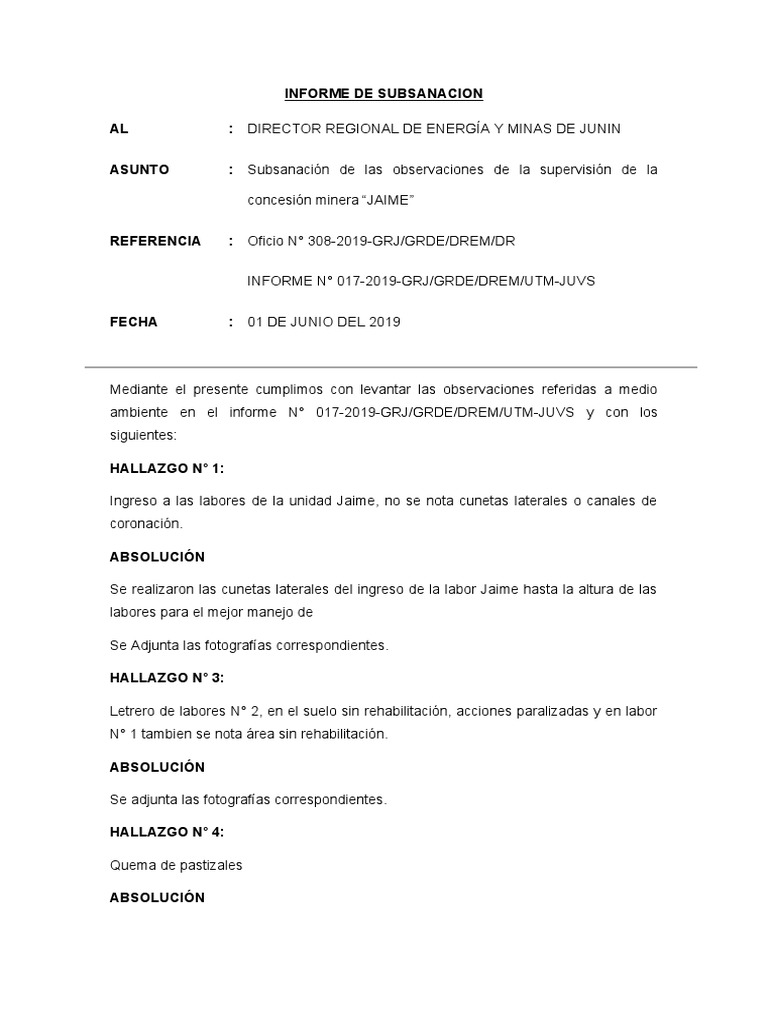 INFORME DE SUBSANACION(JAIME) | PDF