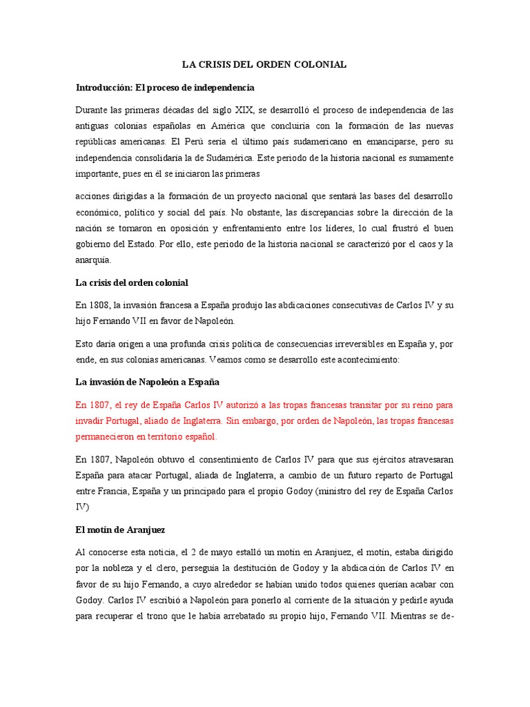 Tema-La Crisis Del Orden Colonial | PDF | Imperio español | Guerra ...