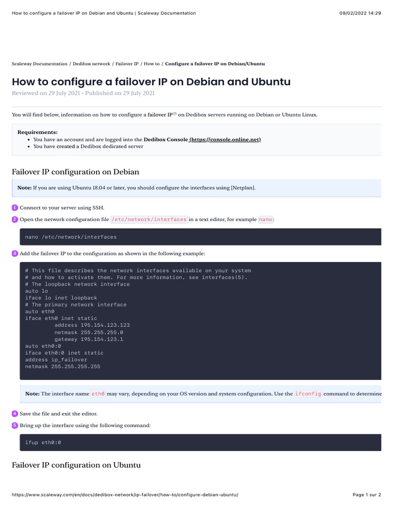How To Configure A Failover IP On Debian and Ubuntu | PDF