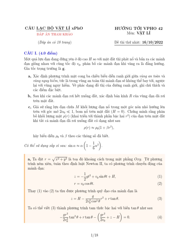 Đáp án đề 1 hướng tới VPhO 42 | PDF