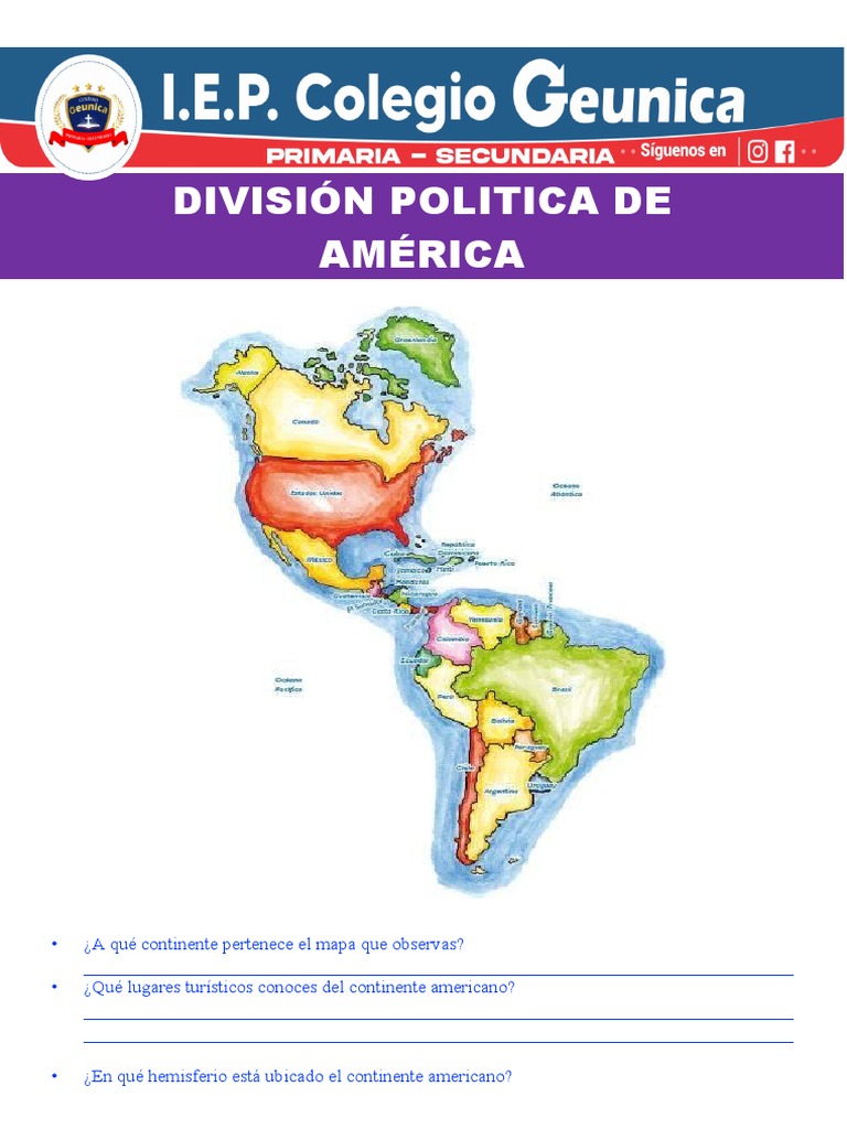 División Politica de América para Cuarto Grado de Primaria | PDF ...