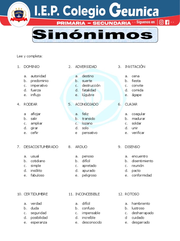 Sinónimos Ejercicios | PDF