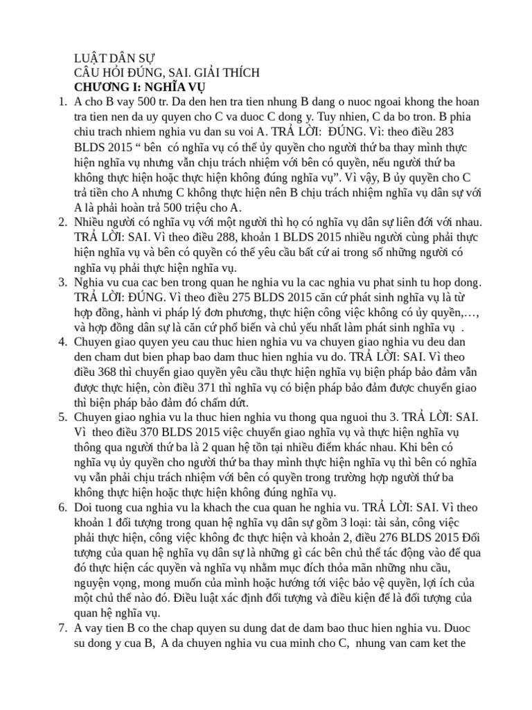 (123doc) Luat Dan Su 2 Nhan Dinh Dung Sai Bai Tap Tinh Huong | PDF