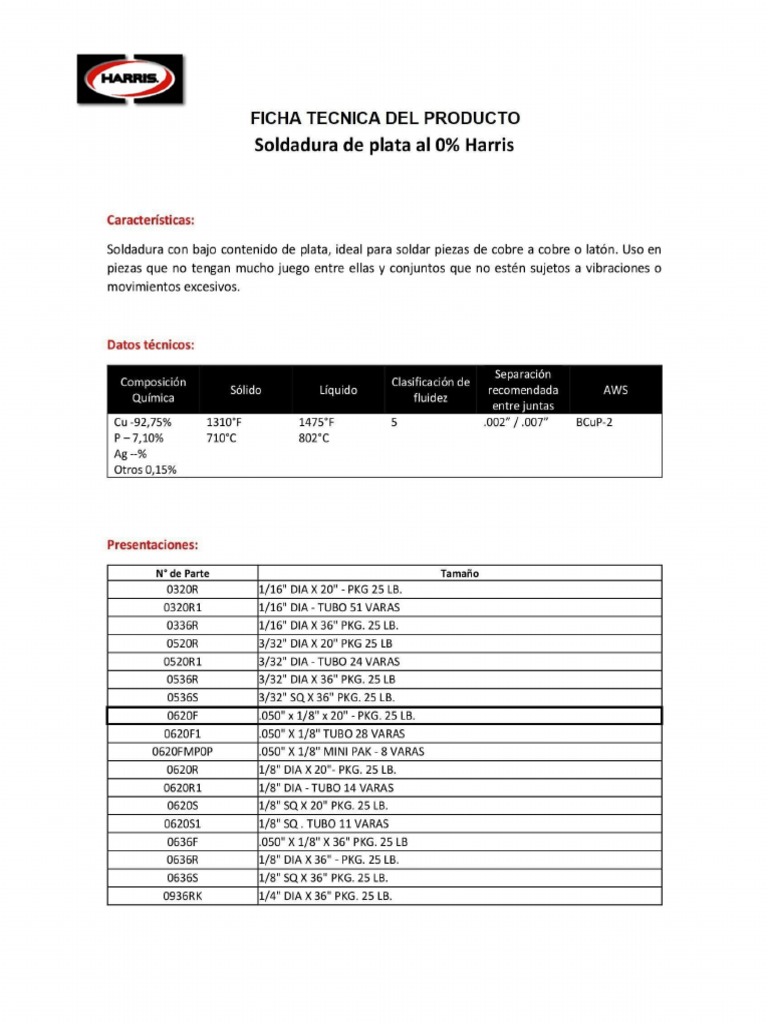 Soldadura-Plata-0-Harris 0620F | PDF