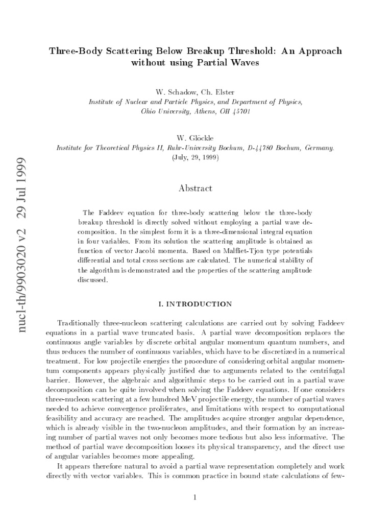 Three Body Scattering Below Breakup Threshold An Approach Without Using ...