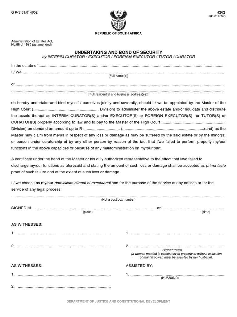 J262 Undertaking of Bond Requirements | PDF | Surety | Civil Law (Legal System)