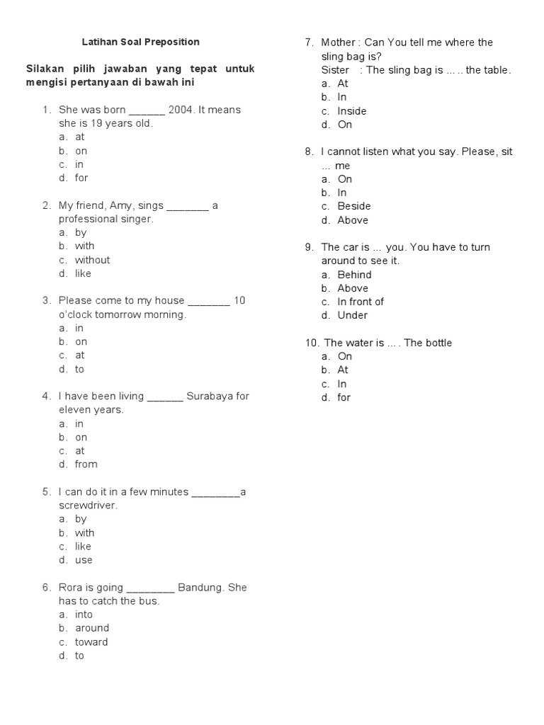 Soal Preposition | PDF