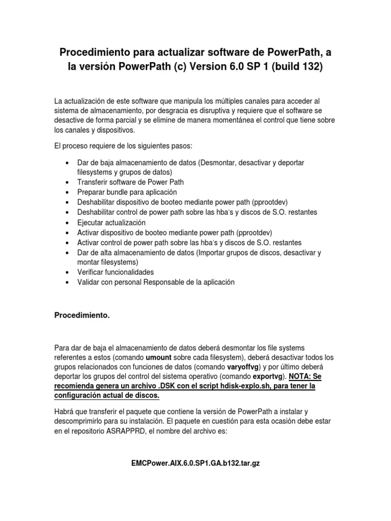 Procedimiento para Actualizar Software de PowerPath | PDF | Sistema operativo | Software de la ...