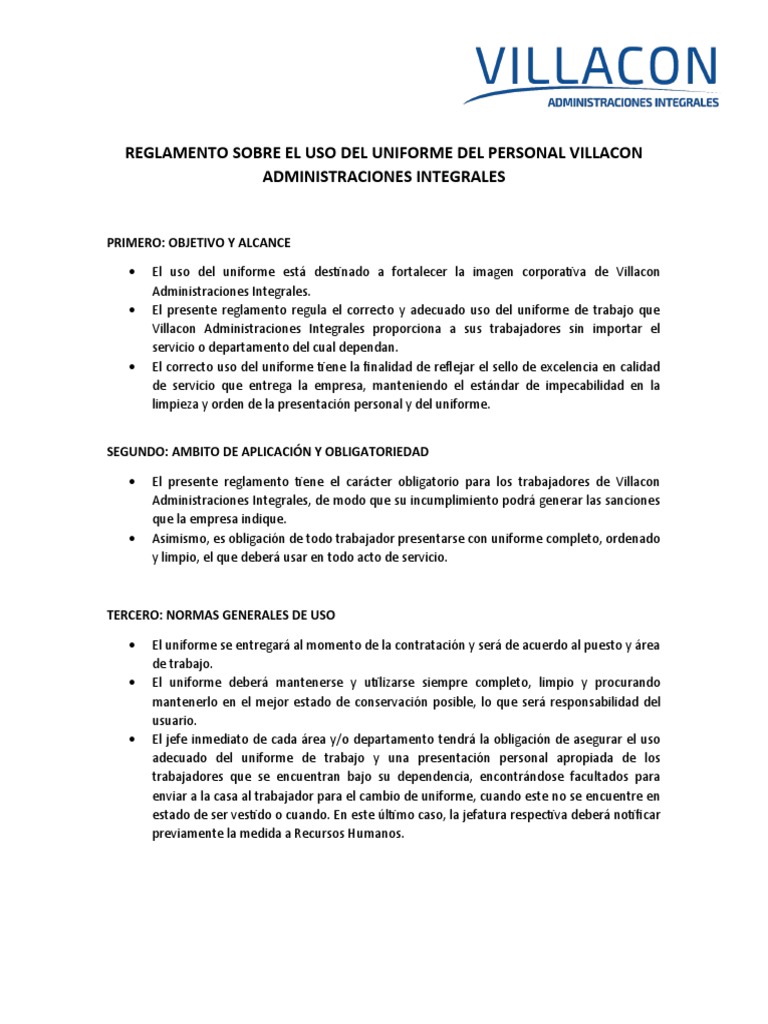 Reglamento Del Uso de Uniforme de Personal | PDF