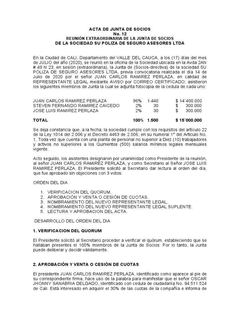 ACTA DE JUNTA DIRECTIVA | PDF