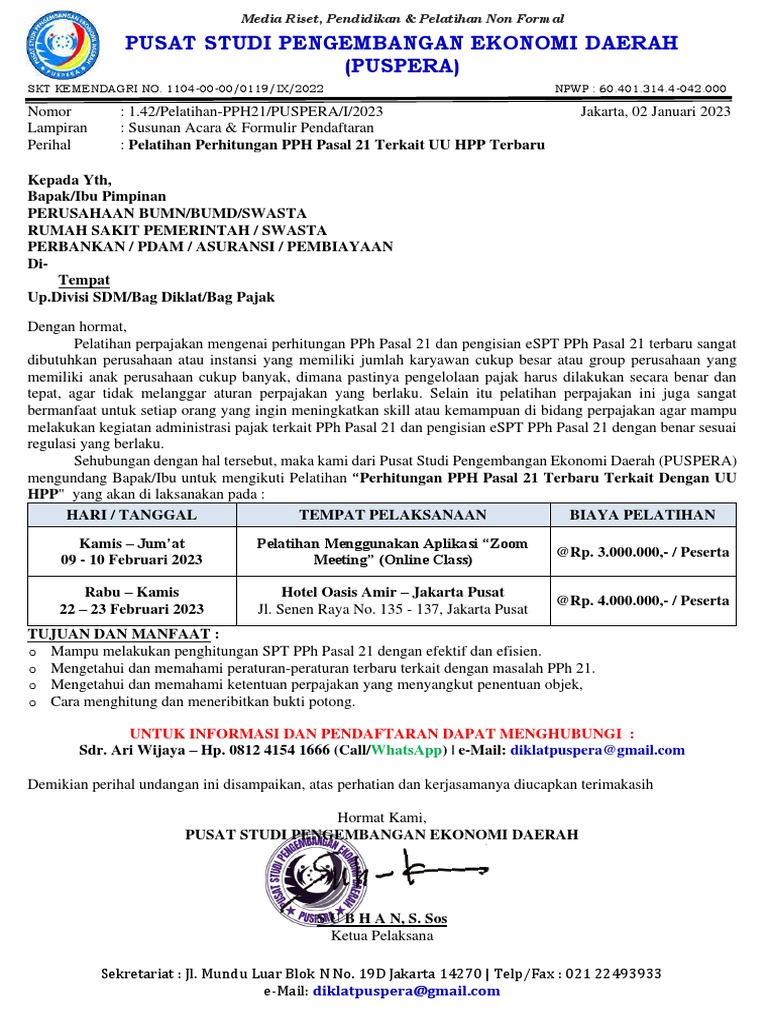 PUSPERA Pelatihan Perhitungan PPH Pasal 21 Terbaru Terkait UU HPP | PDF