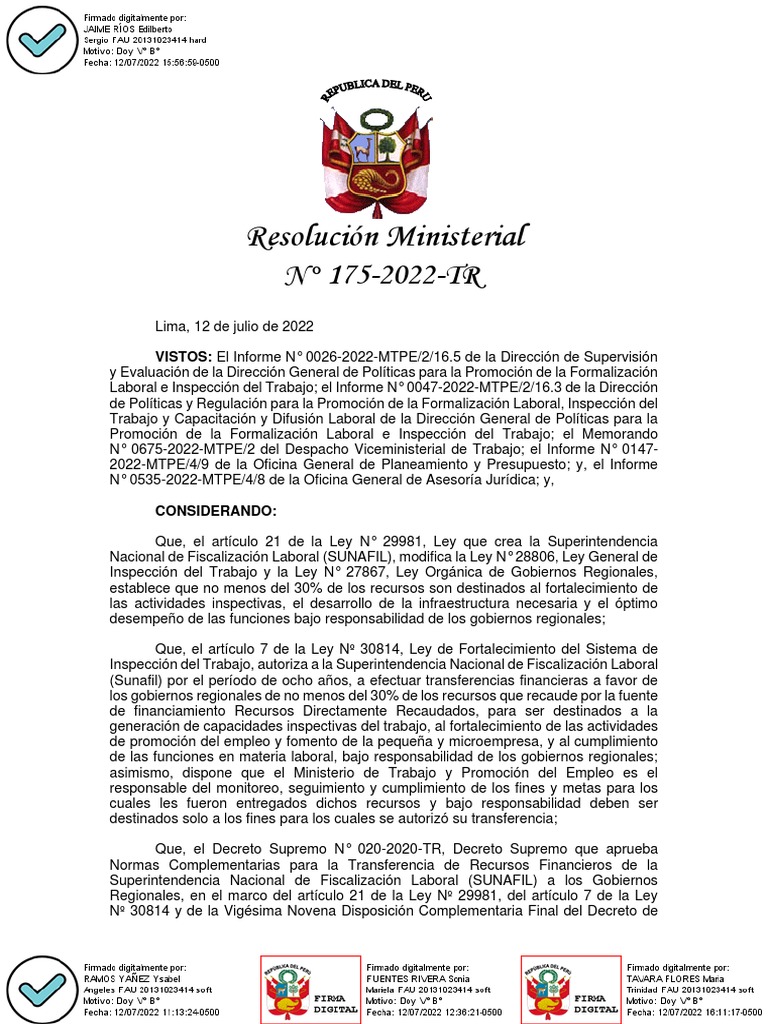 RM 175-2022-Sunafil | PDF