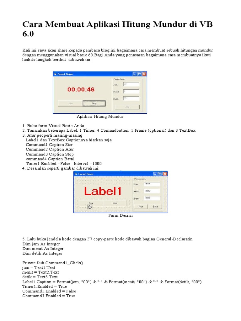 Cara Membuat Aplikasi Hitung Mundur Di VB 6 | PDF | Software | Computing