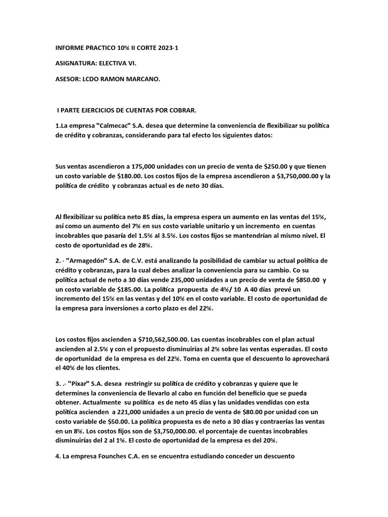 Informe Practico 10.docx Electiva Vi (1) .Docx2023-1 | PDF | Presupuesto | Economias