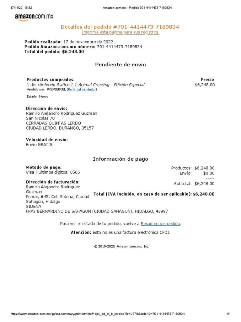 .MX - Pedido 701-4414473-7189834 | PDF