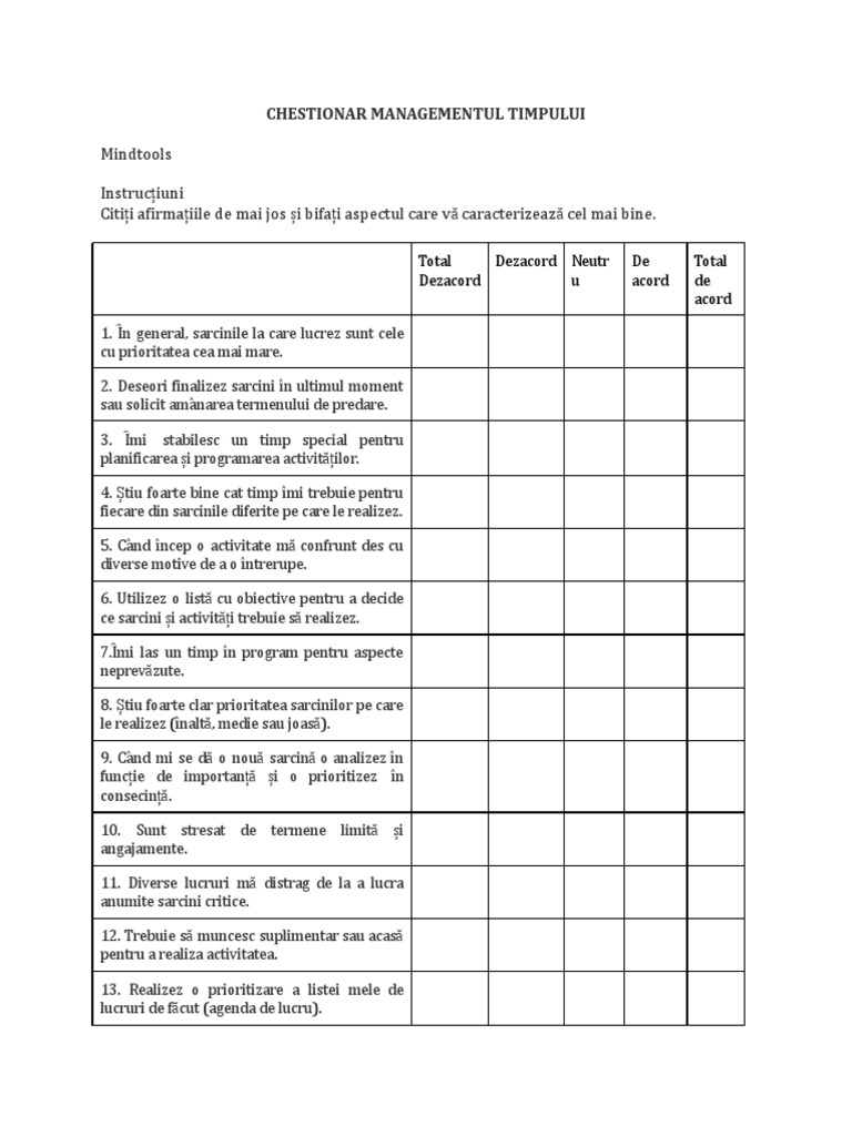 Chestionar MG Timpului | PDF