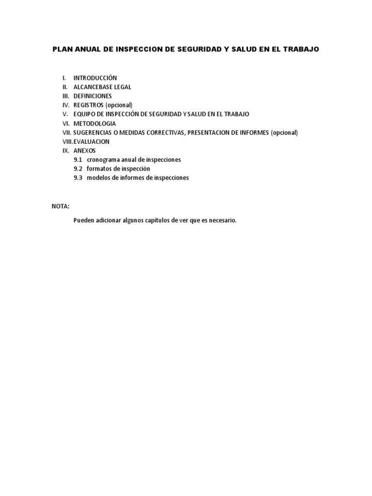 Plan Anual de Inspeccion de Seguridad y Salud en El Trabajo | PDF