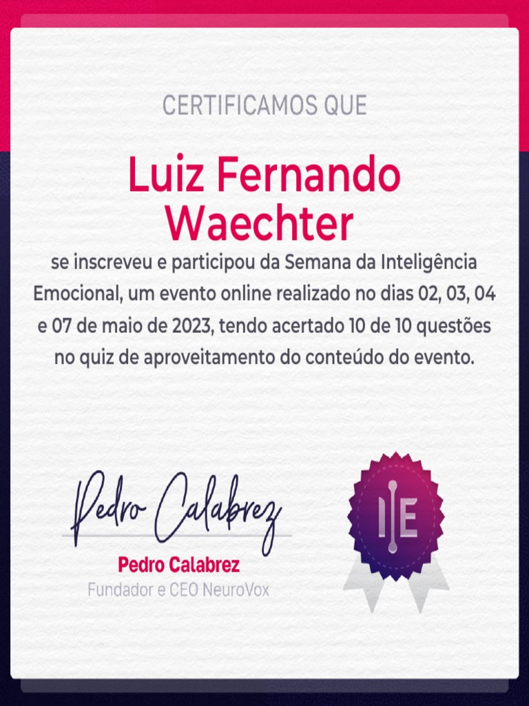 Certificado Participacao 10870 Luiz Fernando Waechter | PDF