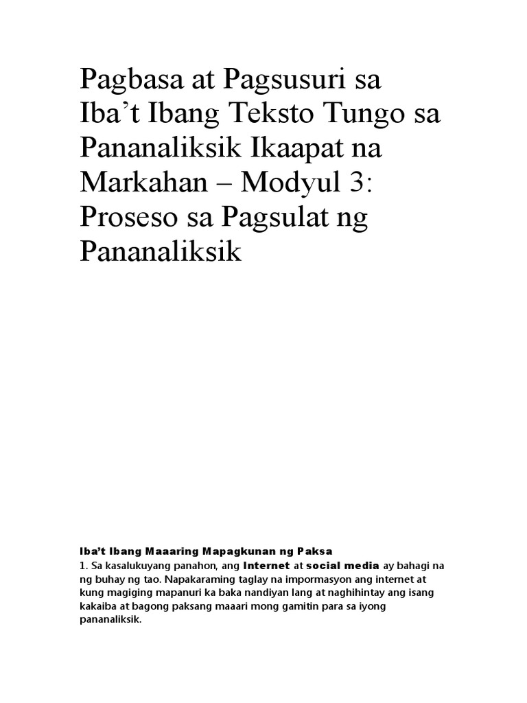 Pagbasa at Pagsusuri Sa Iba | PDF