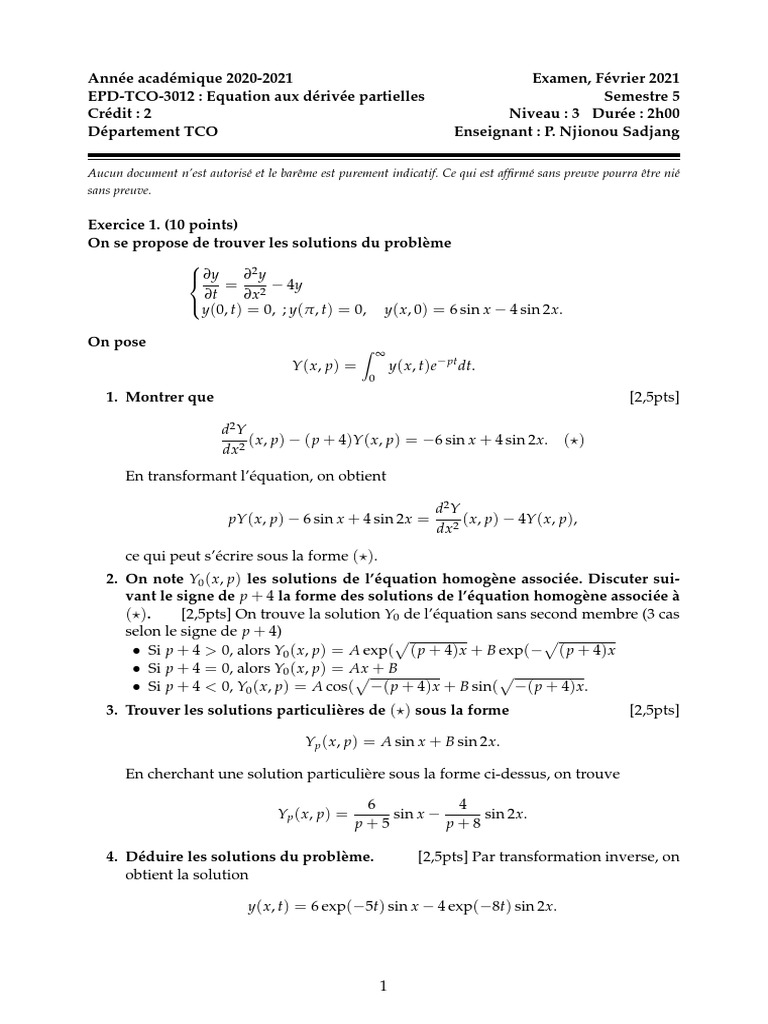 Fiche TD Edp Corrige | PDF