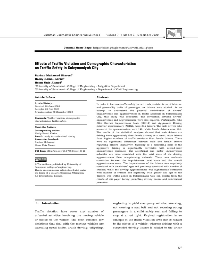 Effects of Traffic Violation and Demographic Characteristics On Traffic ...