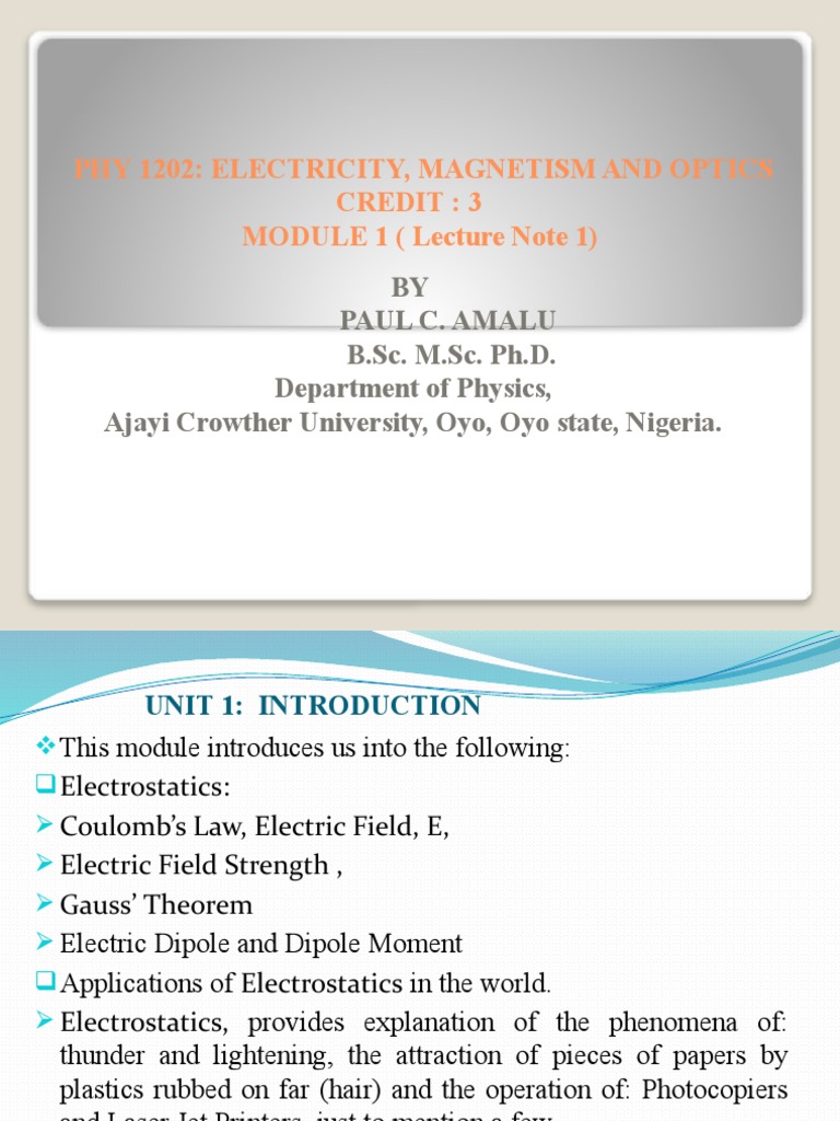 Phy 1202 Lecture 1 | PDF