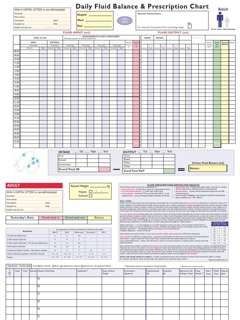 Adult Fluid Management Chart | PDF | Intravenous Therapy | Clinical ...