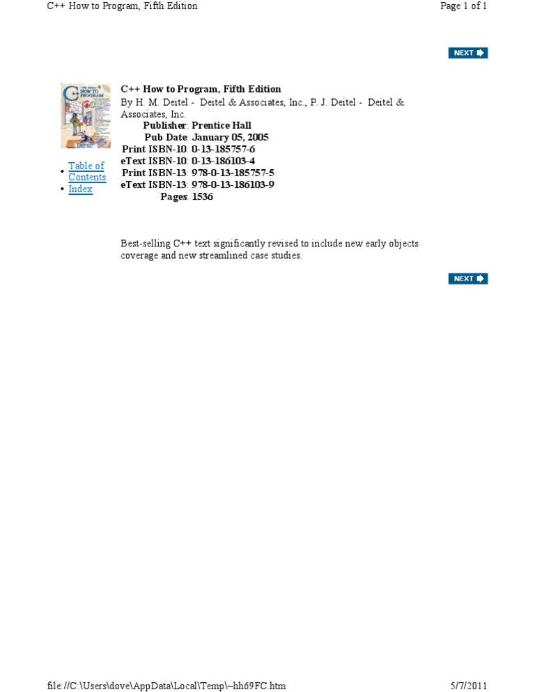 C++ How To Program, Fifth Edition: Table of Index | PDF
