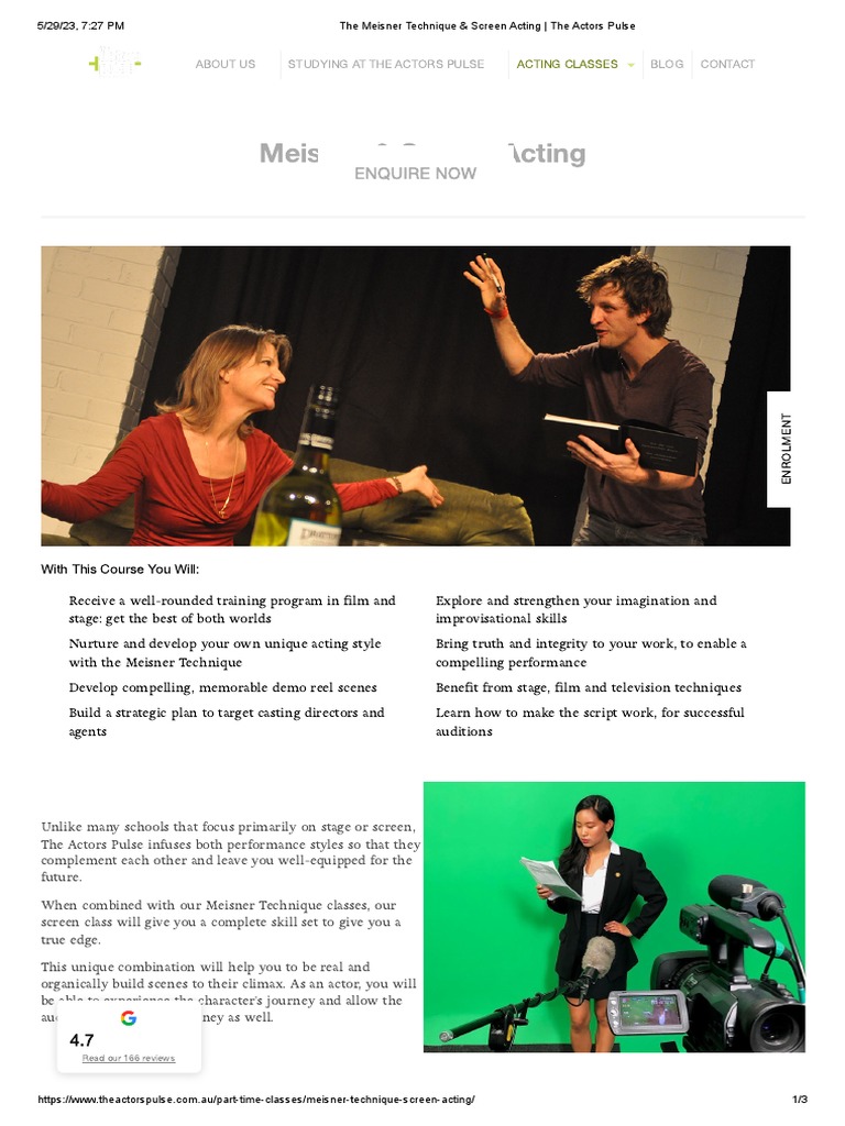 The Meisner Technique & Screen Acting - The Actors Pulse | PDF