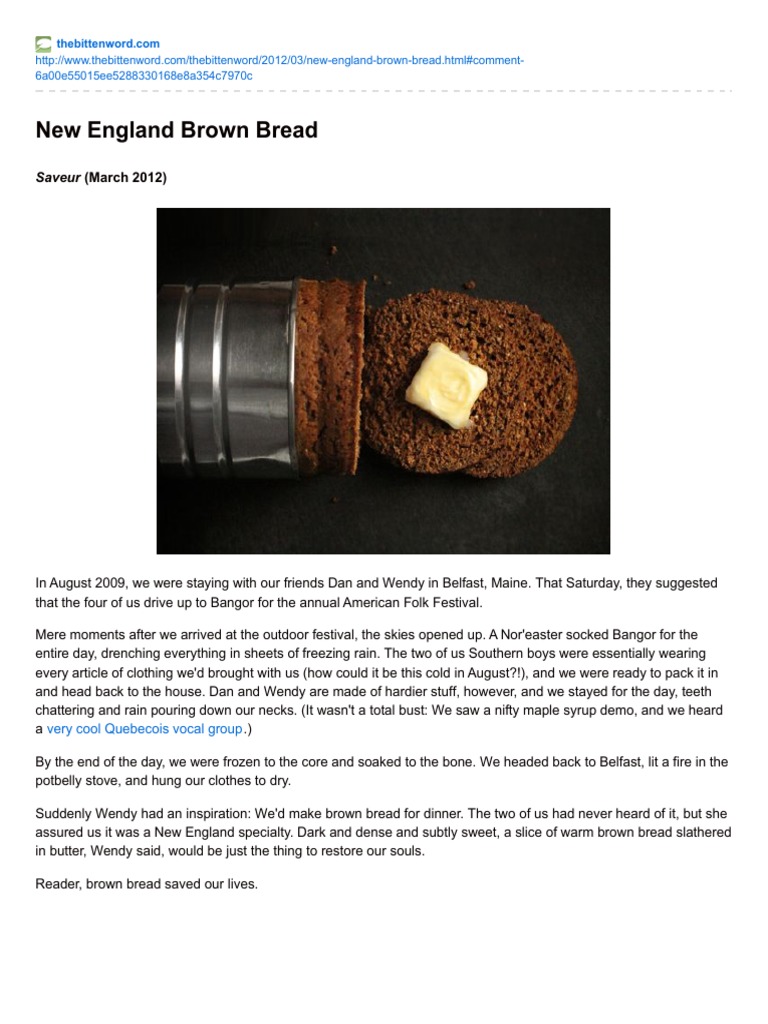 New England Brown Bread Recipe | PDF | Cooking, Food & Wine