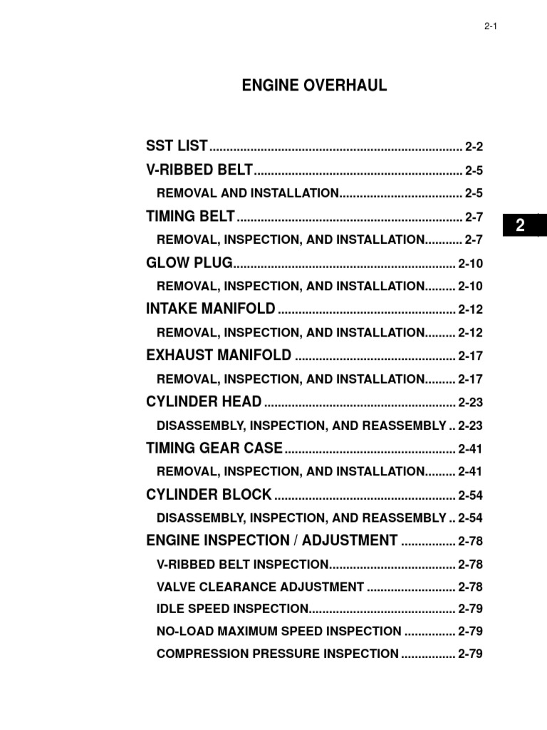 1KD Engine Repair Manual Section 2 (Engine Overhaul) Pub. No. CE302 | PDF | Turbocharger | Belt ...