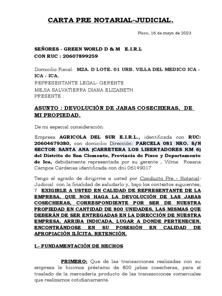 Carta Pre Notarial-Judicial | PDF