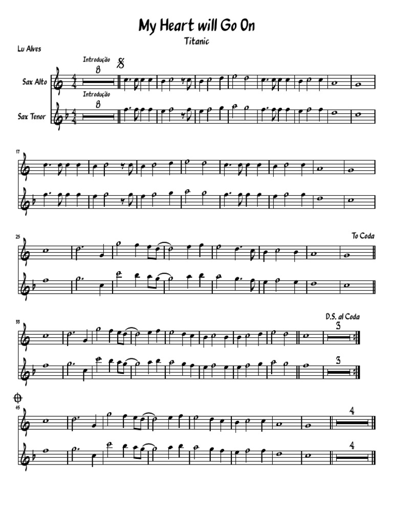 Titanic - Sax Alto Facil - My Heart Will Go On - Eb e BB | PDF ...